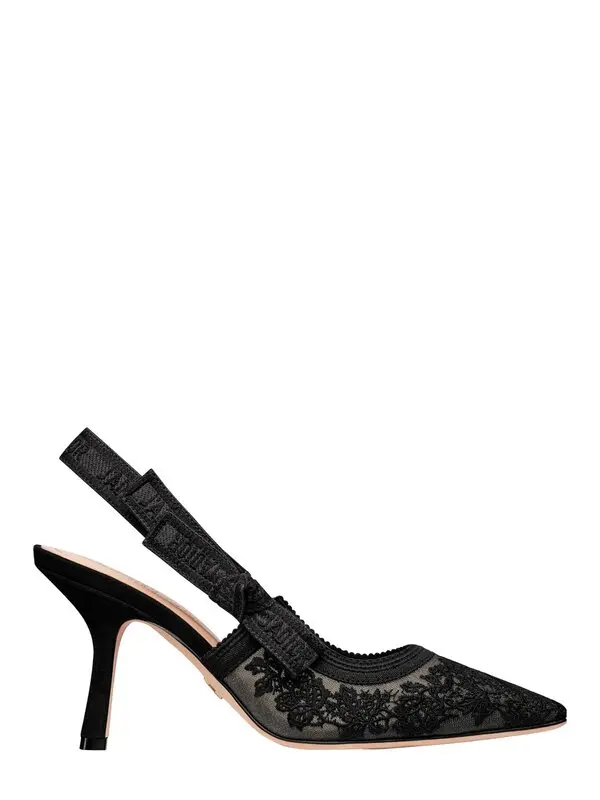 Dior Pointed Toe Slingback Sandals With Bow Detailing - Black