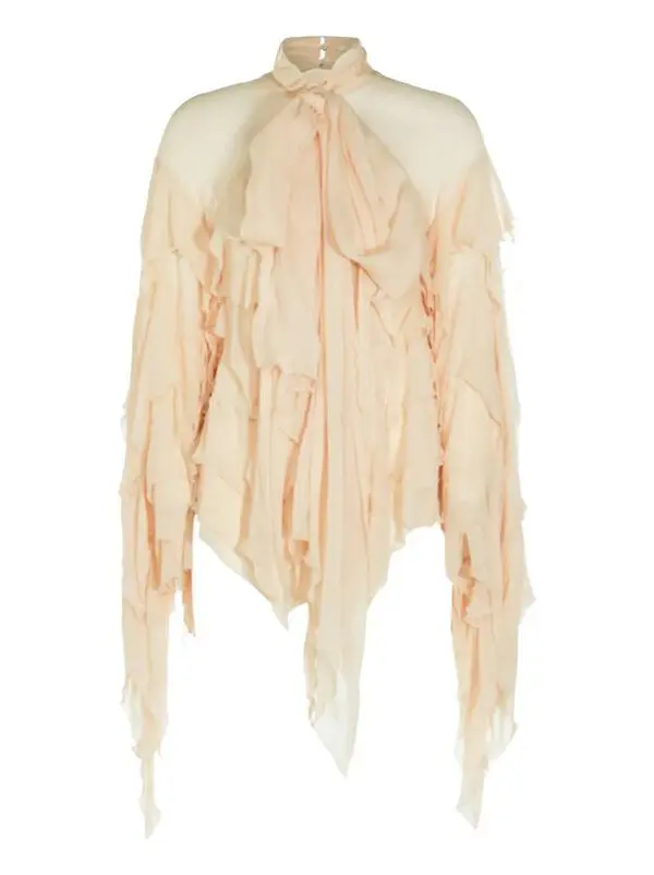 Blumarine Ruffled Tie-neck Top - Nude