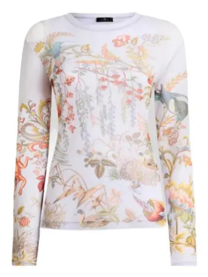 Etro Floral Motif Printed Tulle Top - White