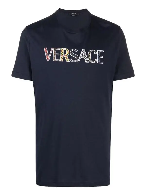Versace Logo Embroidered Crewneck T-shirt - Black