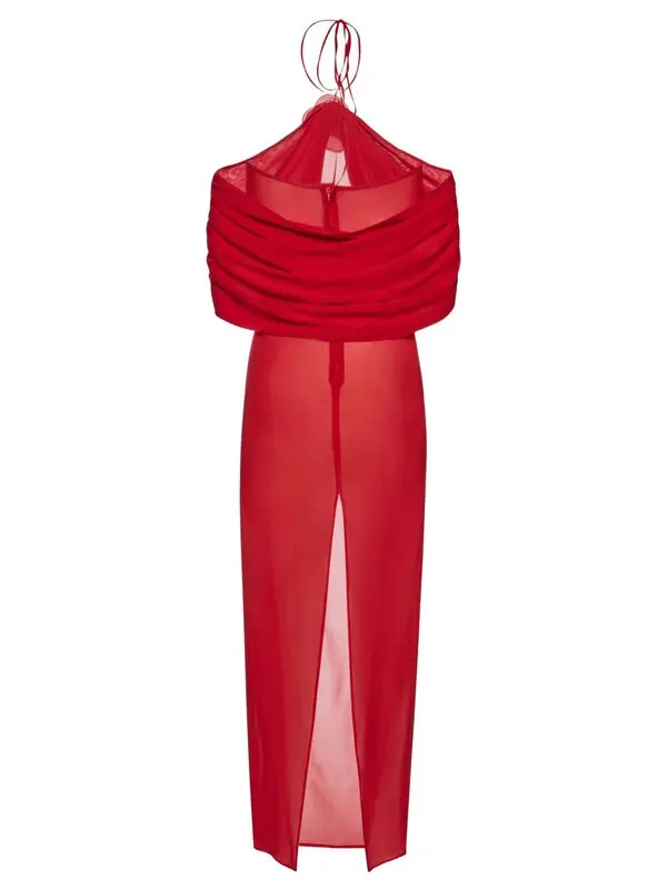 Magda Butrym Flower-appliqué Sheer Silk Maxi Dress - Red