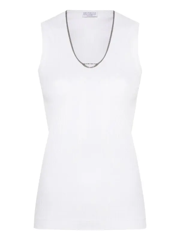 Brunello Cucinelli Monili Chain Detail Ribbed Tank Top - White