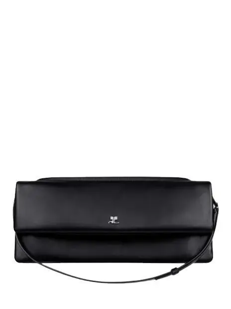 COURREGES Courrèges Smooth Calfskin Leather Wrist Clutch Bag With Double Wear Strap - Black