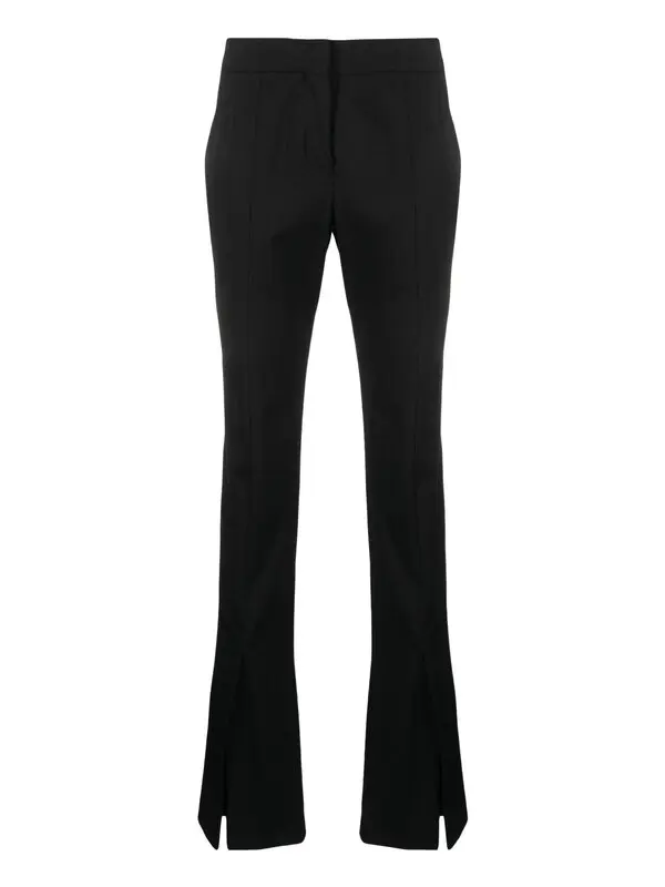 Off-White High Waist Straight Leg Pants With Slit Hem - Black