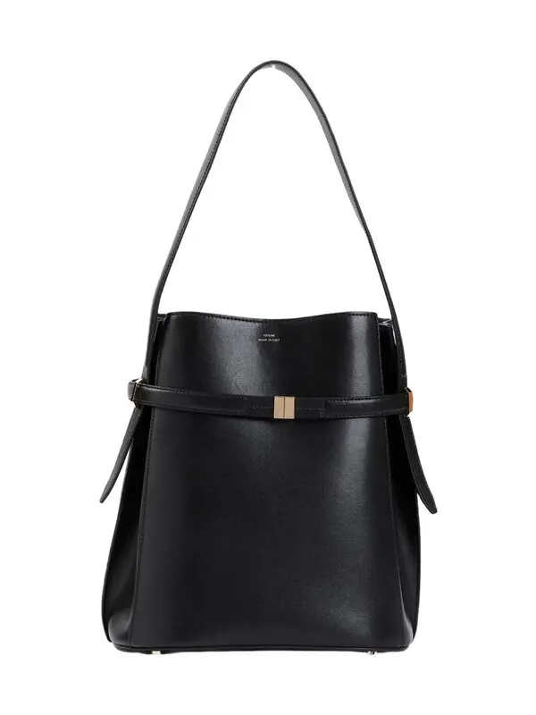 TOTEME Belted Bucket Bag With Gold Lettering - Black