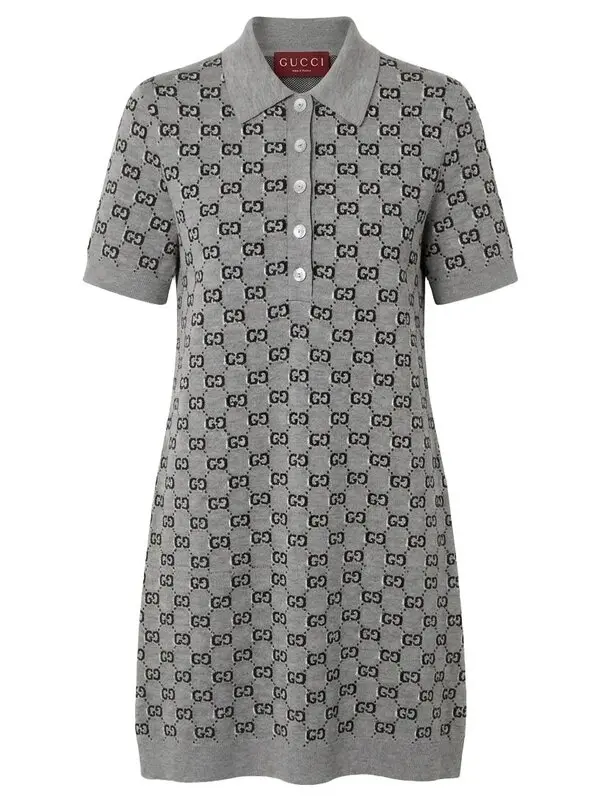 Gucci Monogrammed Intarsia Polo Dress - Gray And Multicolour