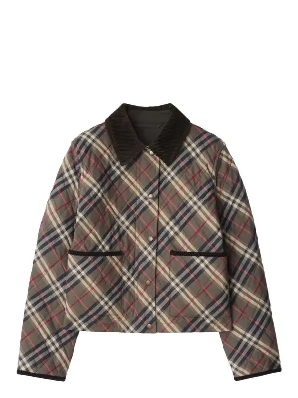 Burberry Checked Quilted Press-stud Jacket - Moss Brown/ink Gray