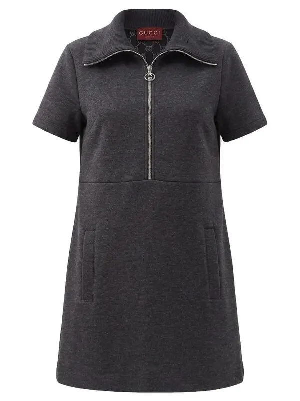 Gucci Double Jersey Zip-up Mini Dress - Black