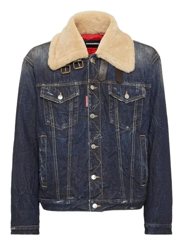 Dsquared2 Long Sleeve Casual Denim Jacket With Shearling Collar - Black
