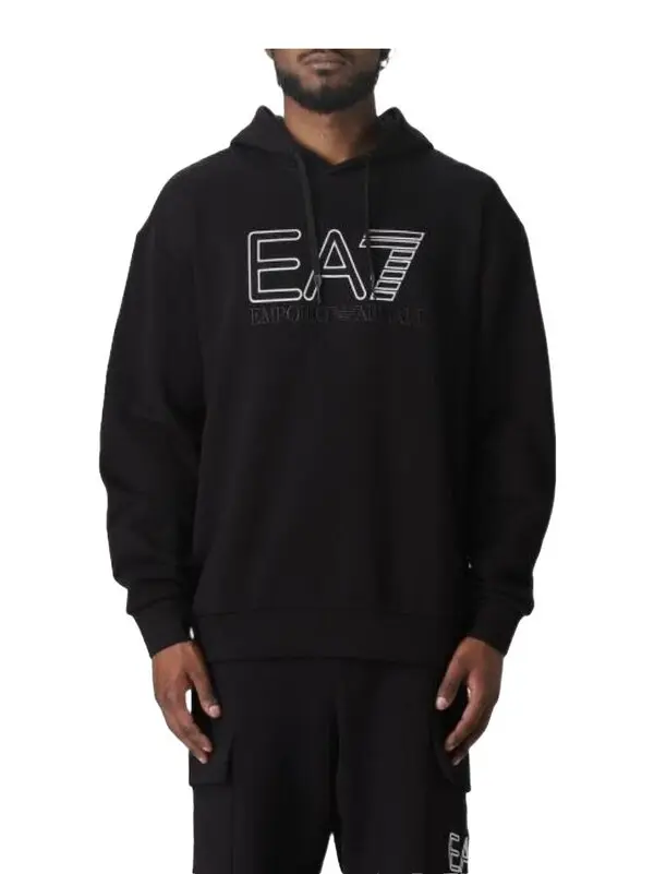 EA7 Logo Hooded Sweater - Black