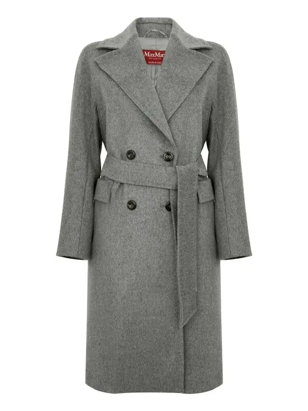 Max Mara Astro Belted Double-breasted Coat - Gray