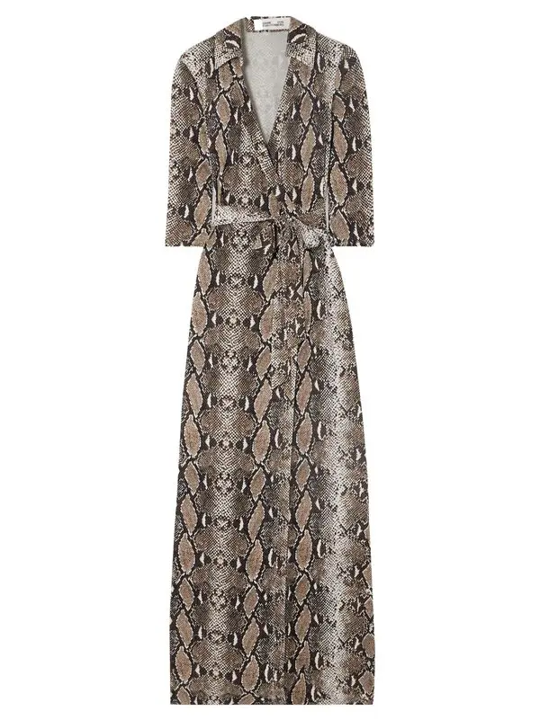 Diane Von Furstenberg Snake Print V-neck Maxi Dress - Multicolor