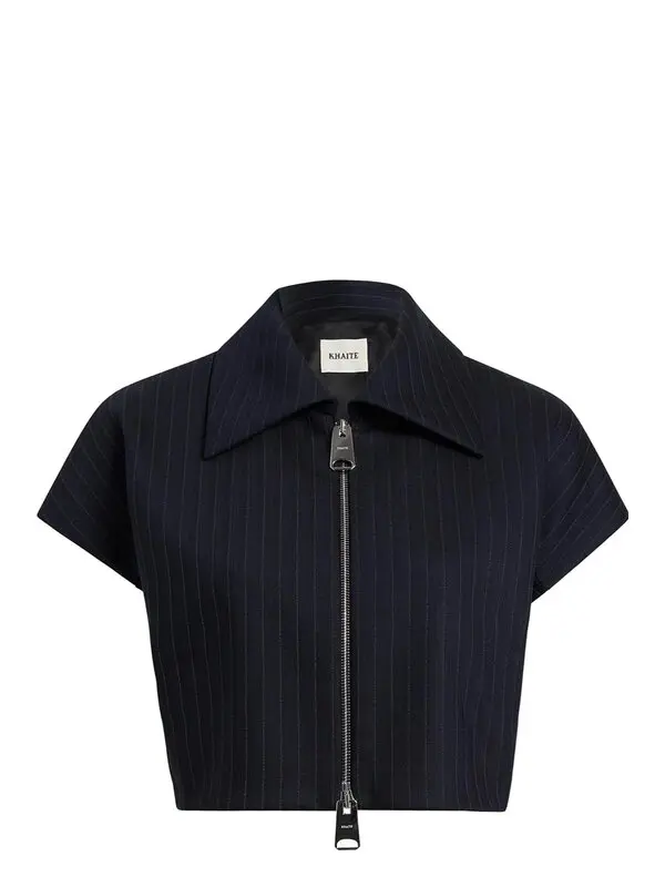 Khaite Robin Zip-up Pinstripe Shirt - Black