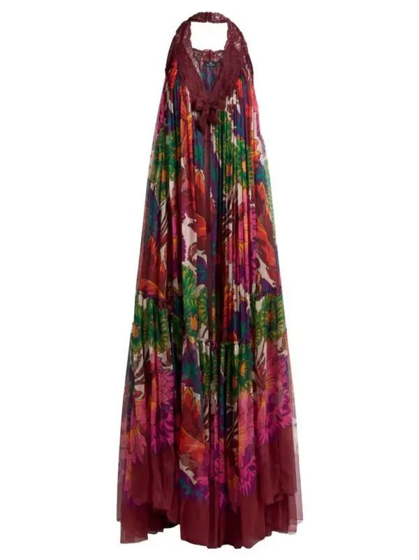 Etro Sleeveless Maxi Dress With Lace Trim And Ribbon Detail - Multicoloured