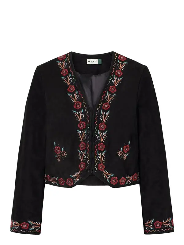 Rixo Embellished Suede Cropped Jacket - Black