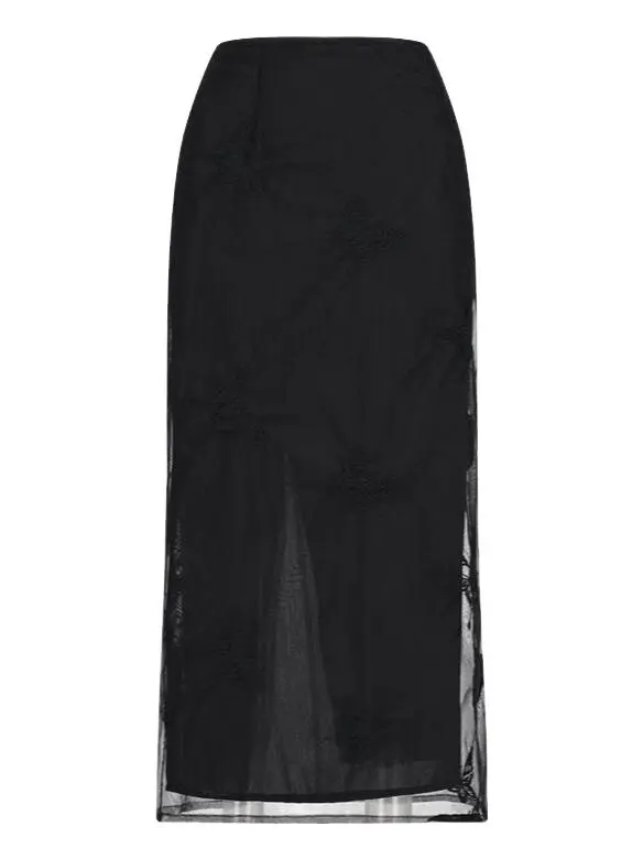 Blumarine Sheer Midi Skirt With Butterfly Motif - Black