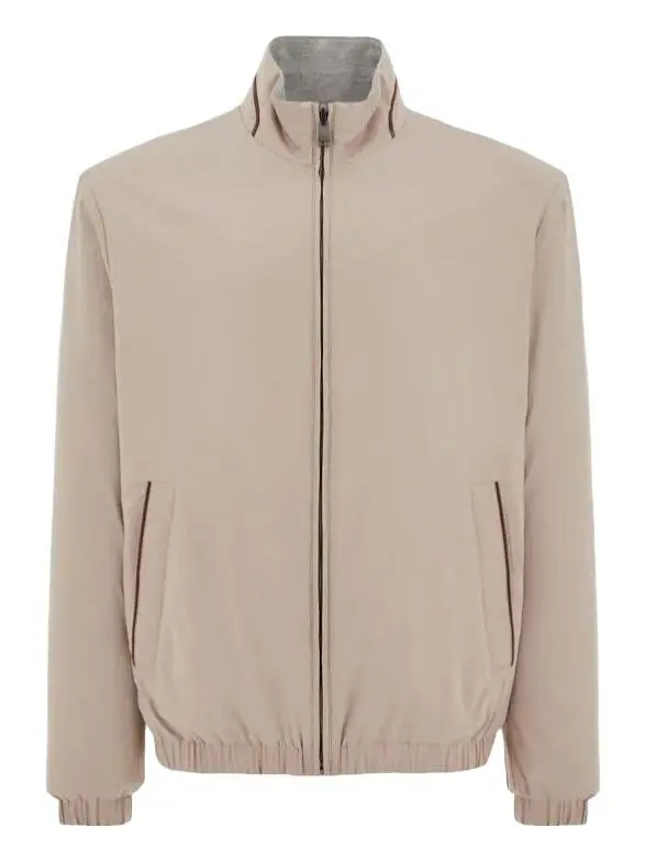 Canali Stand Collar Zip Jacket - Beige