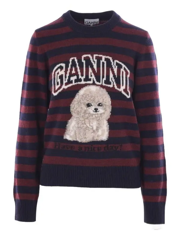 GANNI Logo Intarsia Striped Knitted Jumper - Black