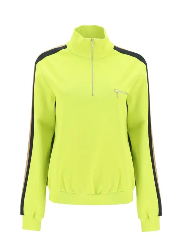 Tory Burch High-neck Half-zip Sweatshirt With Contrast Stripes - Yellow