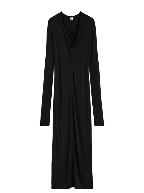 TOTEME Draped V-neck Long Sleeve Maxi Dress - Black