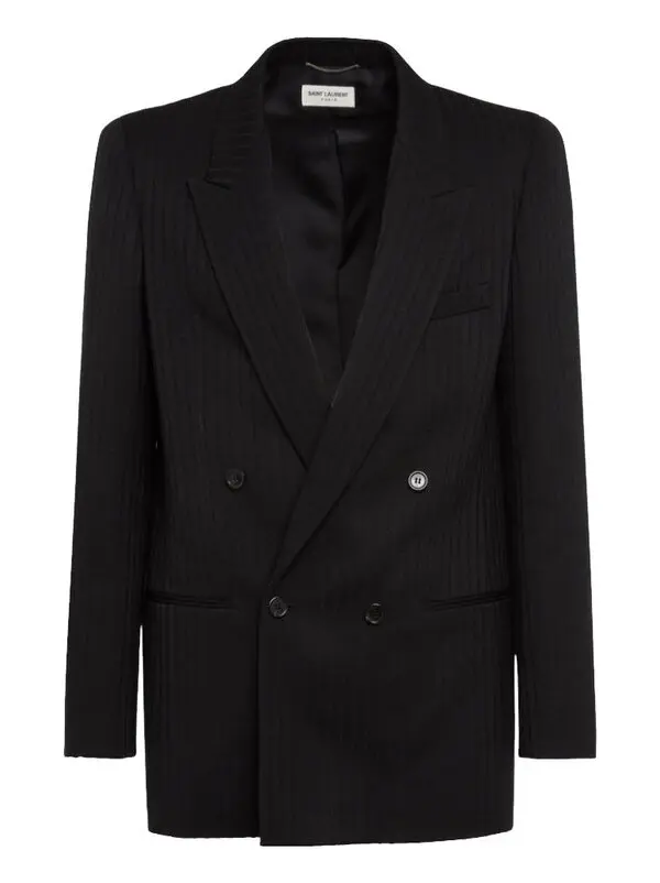 Saint Laurent Double-breasted Suit Jacket With Pointed Collar And Trimmed Pockets - Black