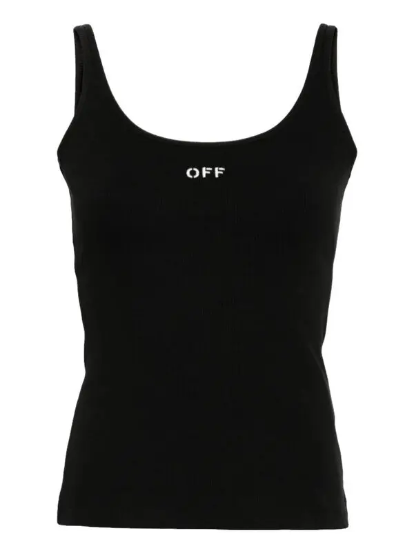 Off-White Sleeveless Tank Top With Logo - Black