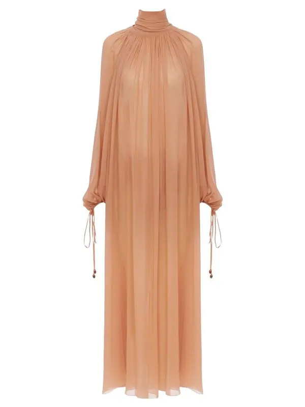 Chloé Mock-neck Gathered Maxi Dress - Sandy Brown