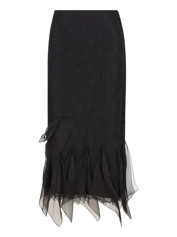 Valentino Garavani Lace Ruffled Hem Midi Skirt - Black