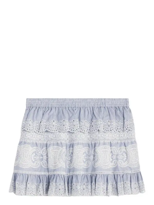 Celine Embroidered Mini Skirt In Striped Cotton And Cashmere - Clay/navy