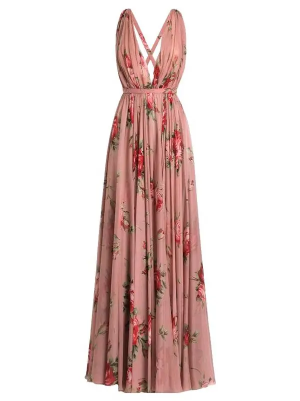 Dolce & Gabbana Rose Bouquet Printed Chiffon Maxi Dress - Multi-color
