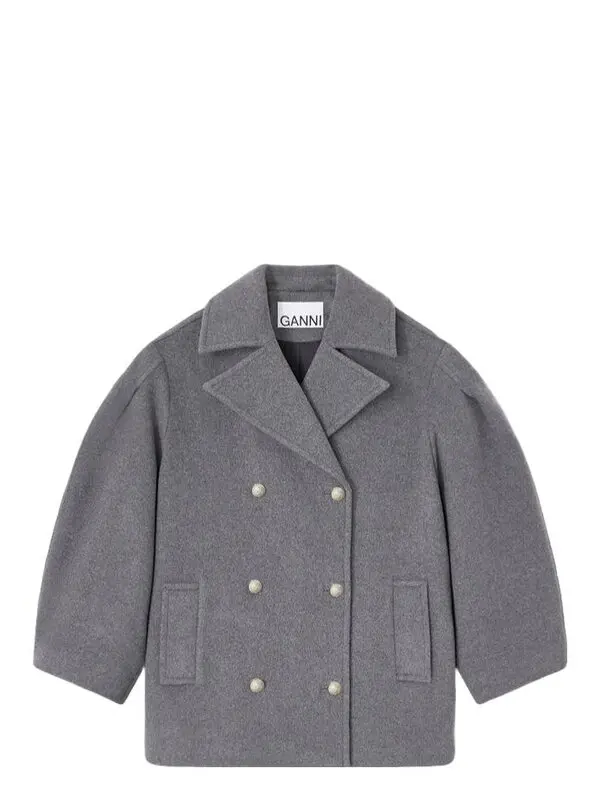 GANNI Oversized Midi Peacoat - Grey