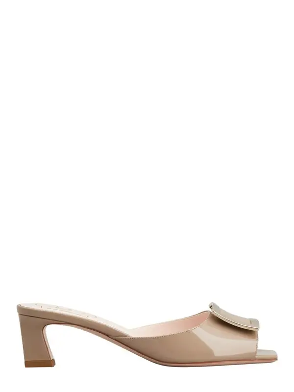 ROGER VIVIER Logo Engraved Slip-on Mules - Beige