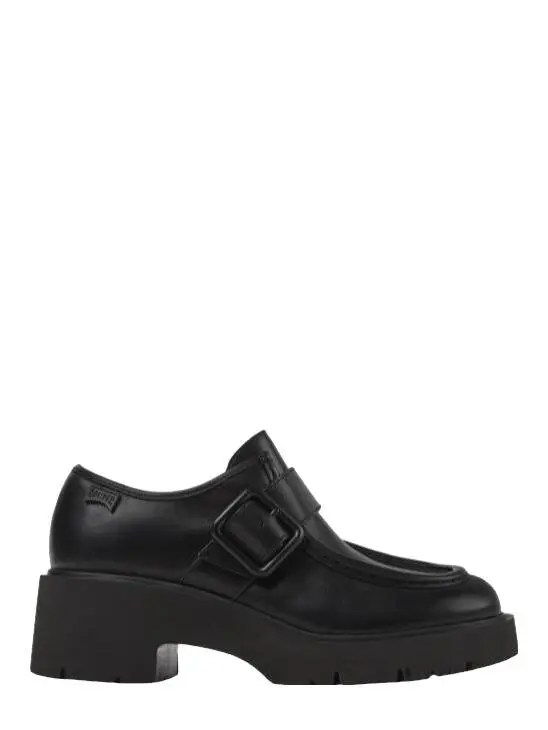 Camper High-heeled Loafers With Buckle Strap And Thick Sole - Black