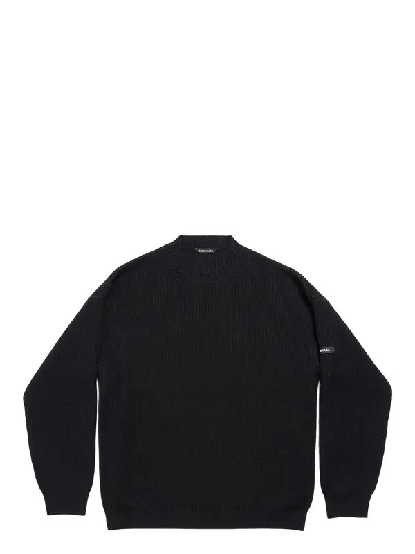 Balenciaga Crewneck Knitted Jumper With Rubber Patches - Black