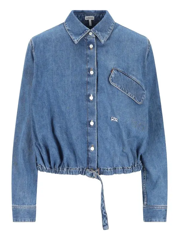 Loewe Cropped Belted Shirt With Classic Collar - Blue