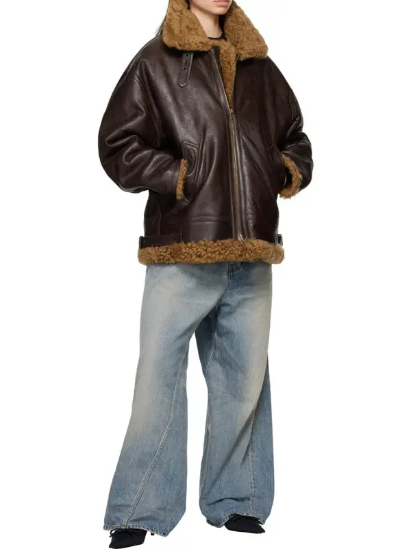Vetements Brown Leather Lapel Jacket - Black