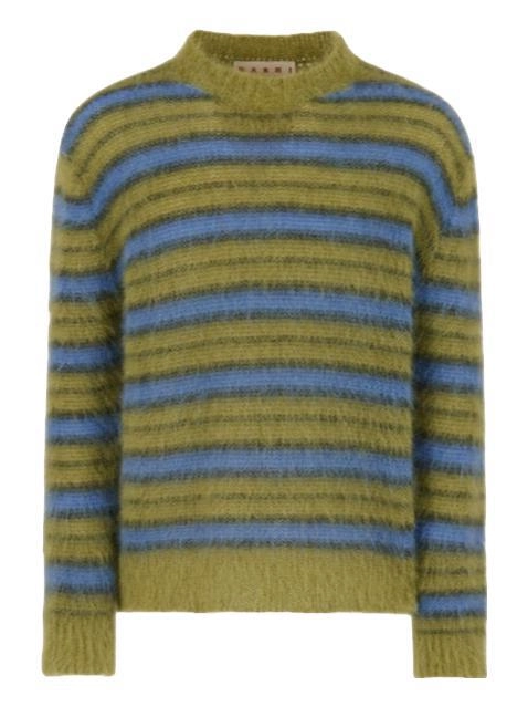 Marni Striped Brushed Mohair Blend Crewneck Jumper - Acid