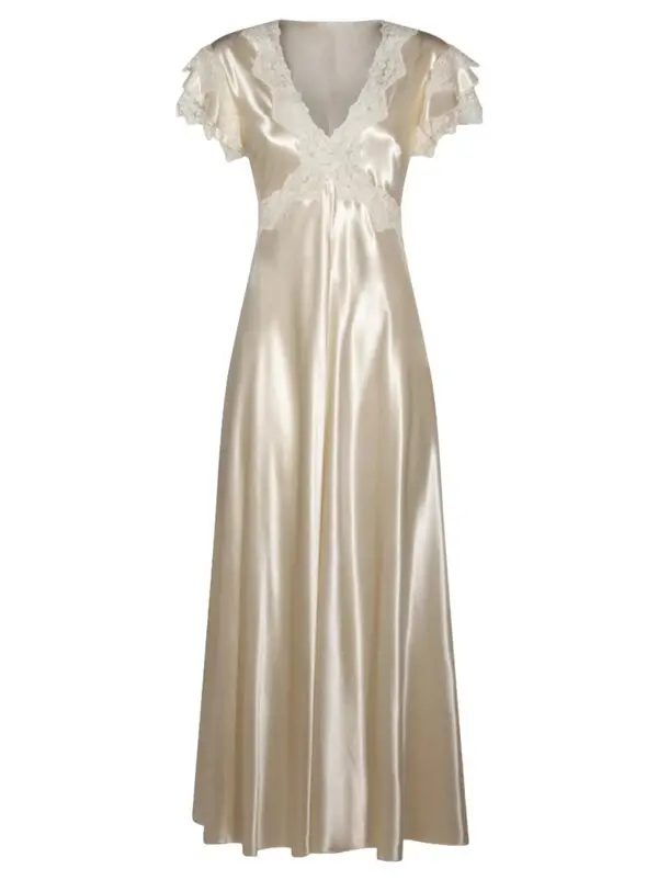 Alberta Ferretti Lace-trimmed Silk Maxi Dress - Nude