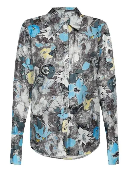 Tory Burch Graphic Printed Long Sleeve Shirt - Gray