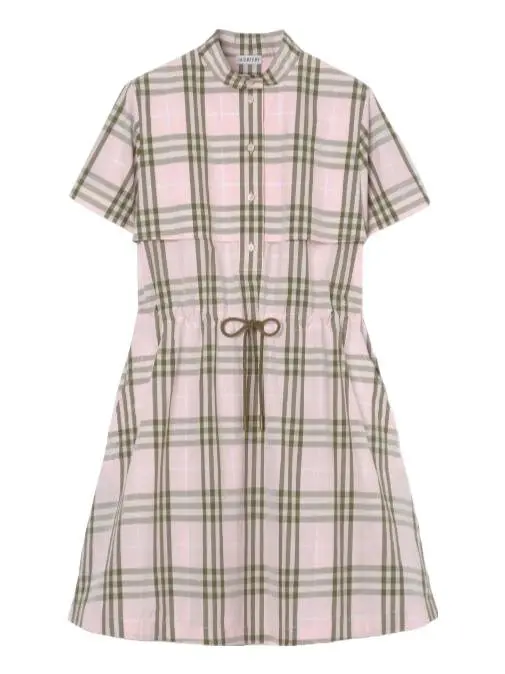 Burberry Checked Drawcord Waist Mini Dress - Mallow Powder