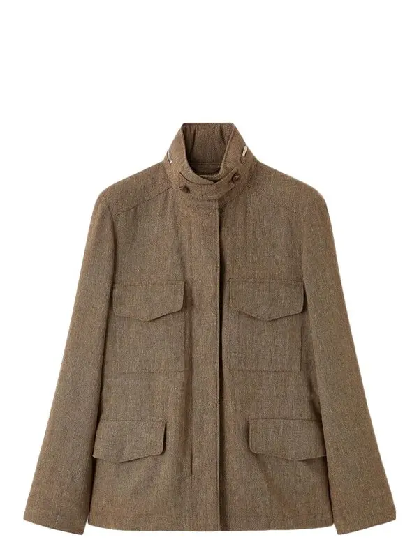Loro Piana High Neck Jacket With Detachable Hood - Wood Brown/chestnuts Brown Twill