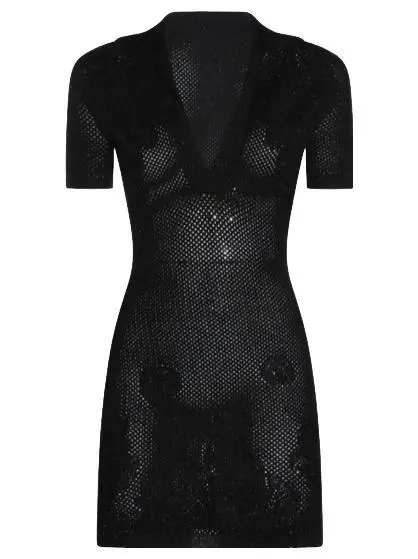 Amiri V-neck Knitted Mini Dress With Cutout Pattern - Black