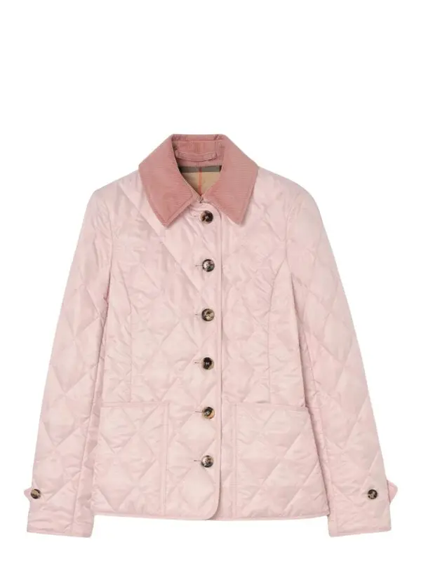 Burberry Fernleigh Quilted Jacket With Corduroy Collar - Mallow Powder