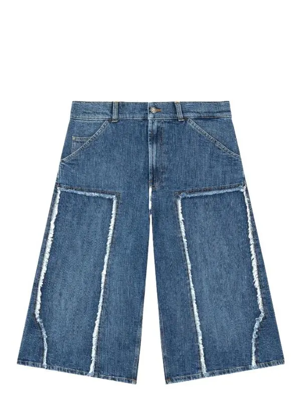 Palm Angels Curved Logo Skater Denim Shorts - Medium Blue