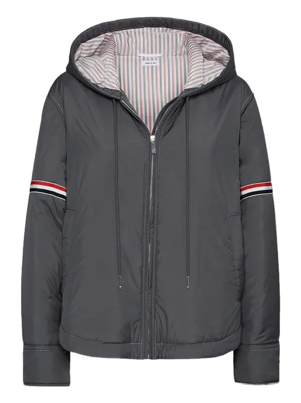 Thom Browne Zip-up Hooded Jacket With Striped Detail - Grey