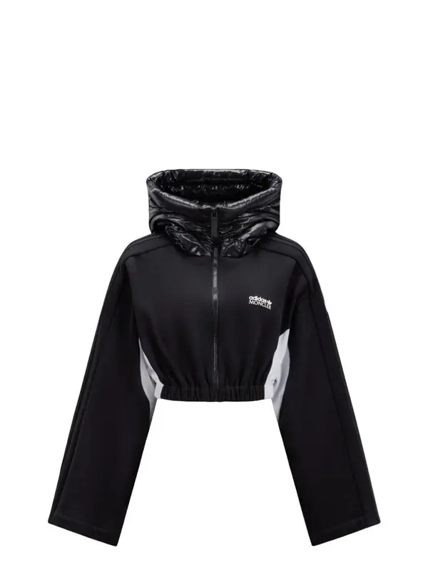 Moncler Black Fleece Zip-up Hoodie With Quilted Hood - Black And White