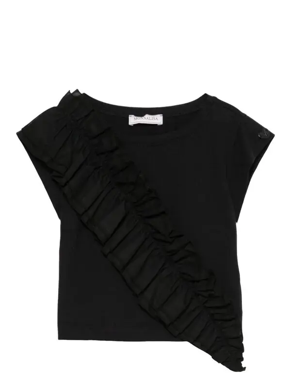 Monnalisa Ruffled Trim T-shirt - Black