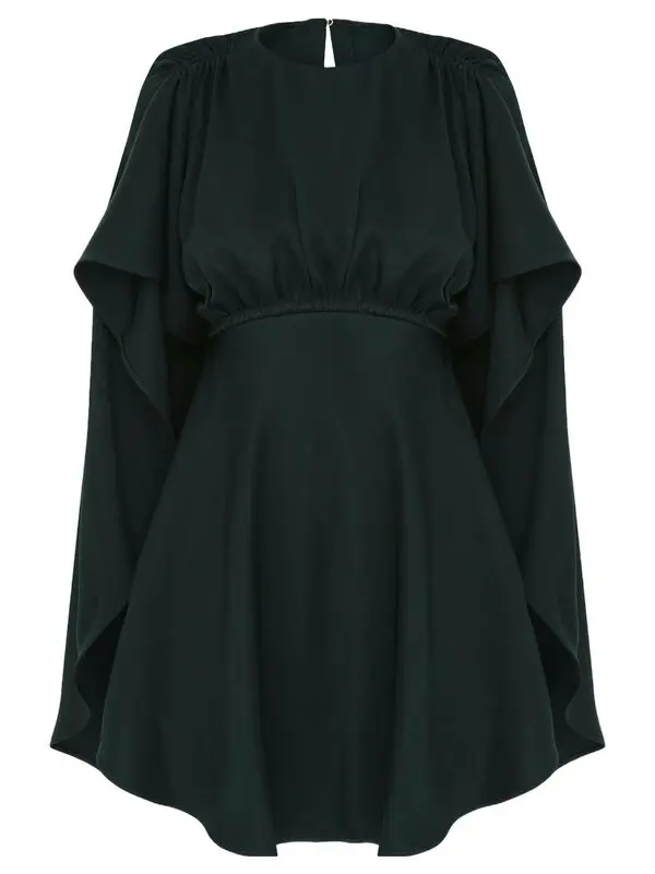 Zimmermann Eden Cascading Round Neck Mini Dress - Dark Green