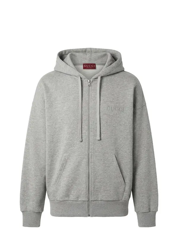 Gucci Logo-embossed Hoodie - Grey