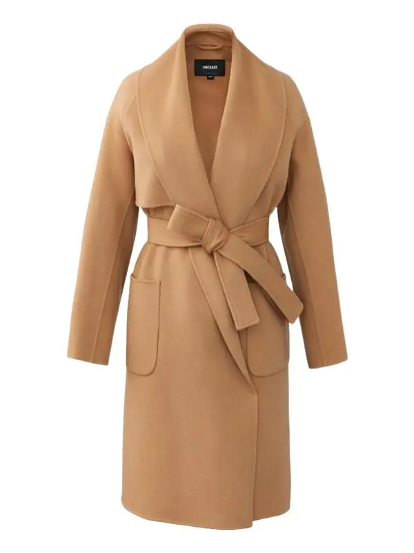 Mackage Belted Wool Wrap Coat With Shawl Lapels - Brown